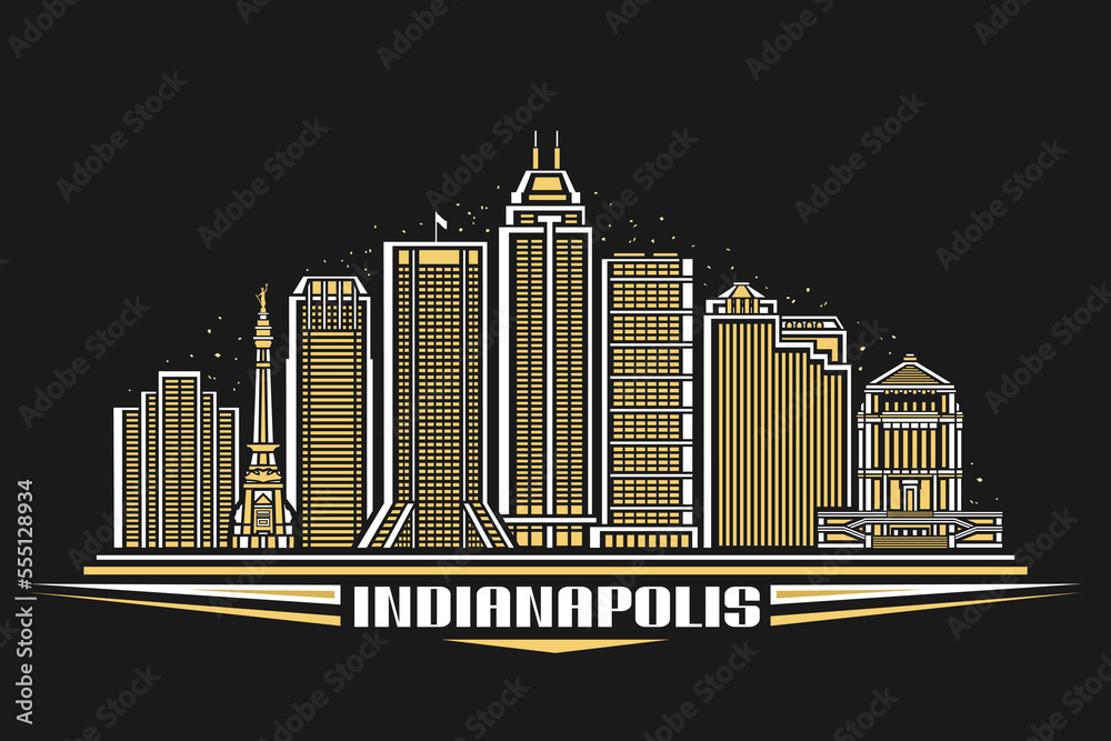 Vector illustration of Indianapolis, dark card with simple linear ...