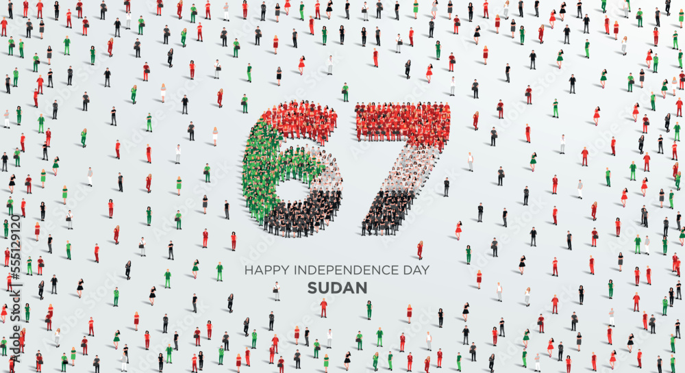 Happy Independence Day Sudan Design. A large group of people form to ...
