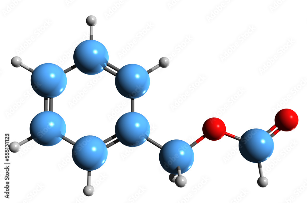 Ilustracja Stock: 3D image of Benzyl formate skeletal formula ...