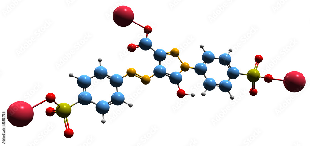 3D image of Tartrazine skeletal formula - molecular chemical structure ...