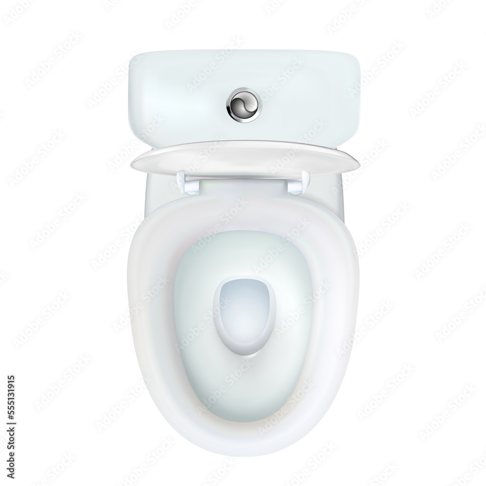 Realistic open white Toilet bowl with modern tank. Household isolated ...