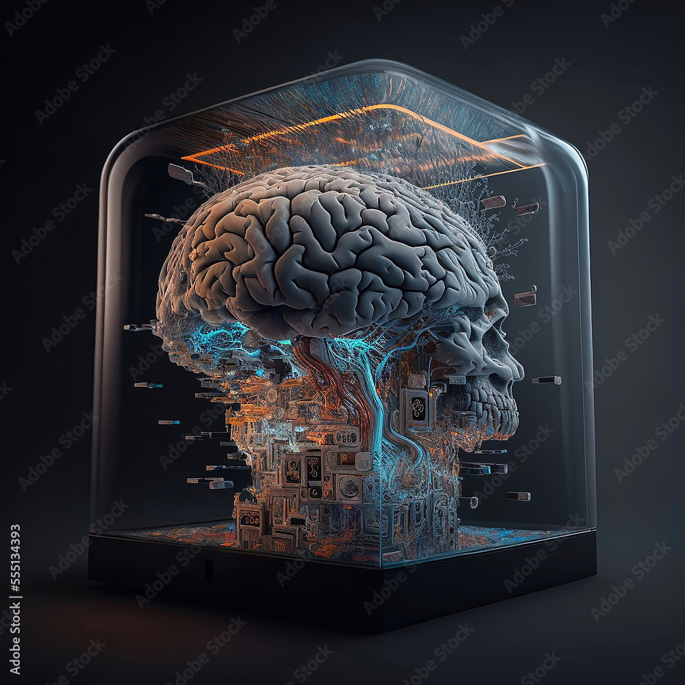 Creepy evil Artificial Intelligence abstract concept , brain in a jar ...