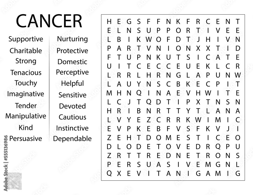 Fun Birthday Wordsearch Puzzle Template - Zodiac Sign Cancer Traits and ...