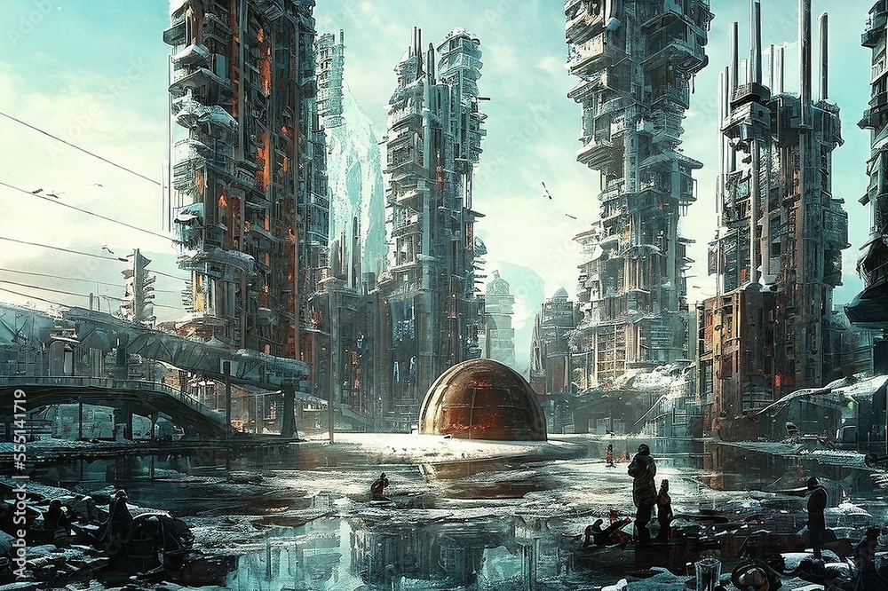 dystopian concept art of a futuristic city landscape in a cyberpunk ...
