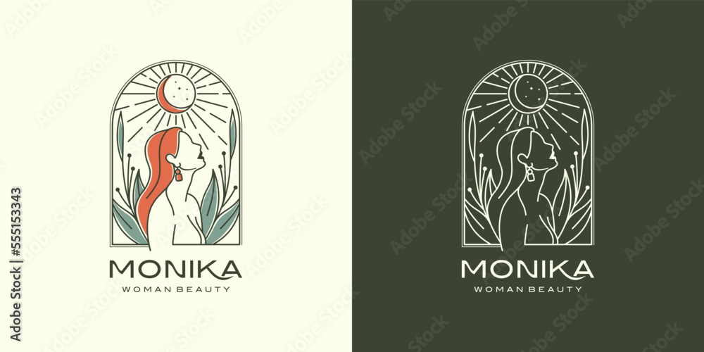 Woman beauty monoline leaf nature logo design Stock Vector | Adobe Stock
