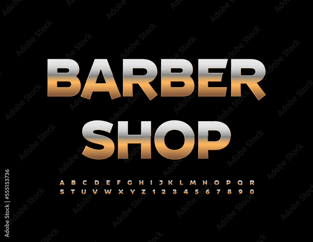 Vector advertising emblem Barber Shop. Chic Golden Font. Modern ...