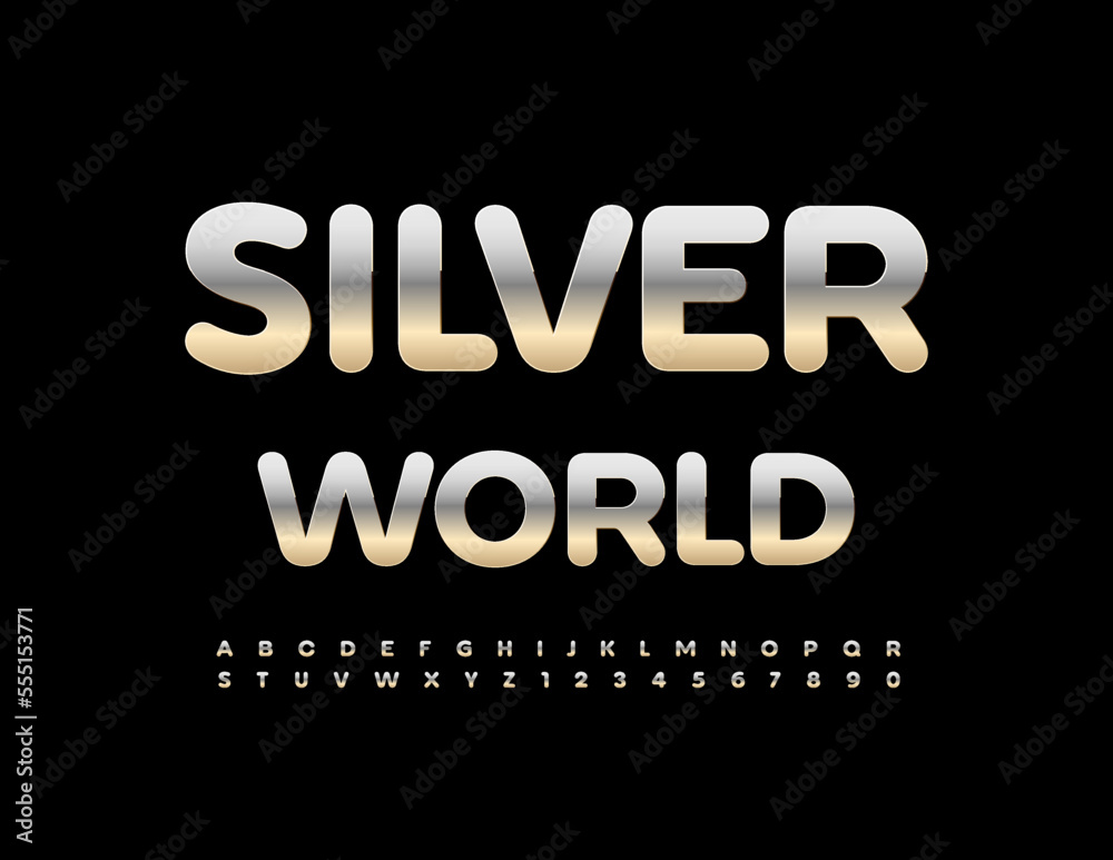 Vector steel logo Silver World. Ыhiny metallic Font. Trendy Alphabet ...