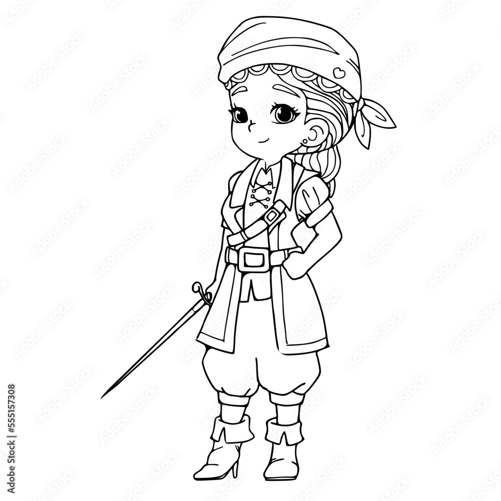 Pirate girl coloring book.vector illustration isolated on white ...