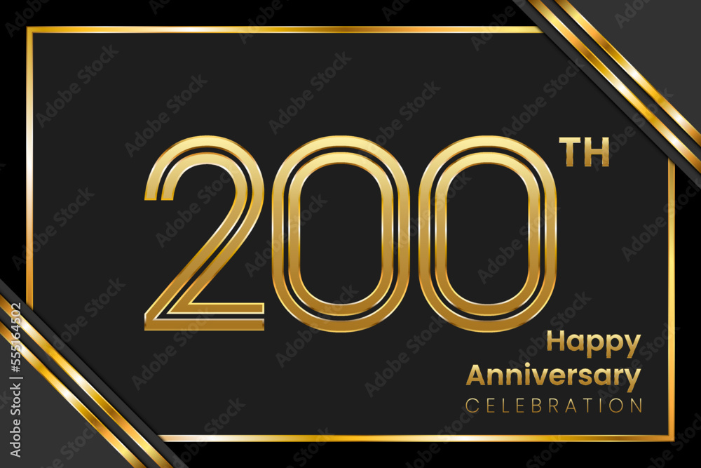 200th Anniversary. Anniversary Template Design With Golden Text, Vector ...