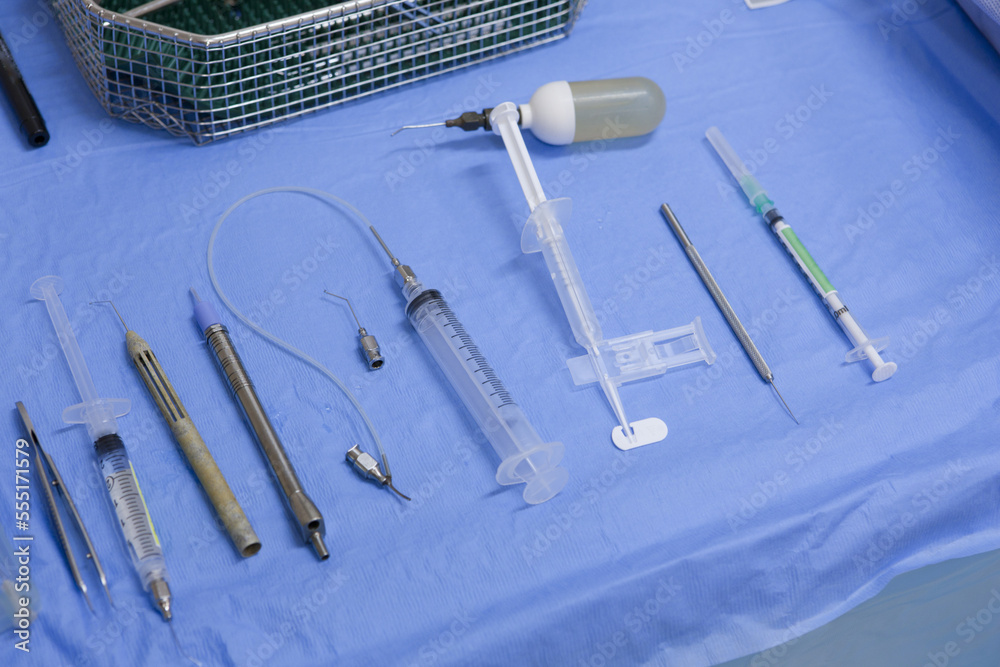 Specific medical instruments for cataract surgery on a table Stock ...