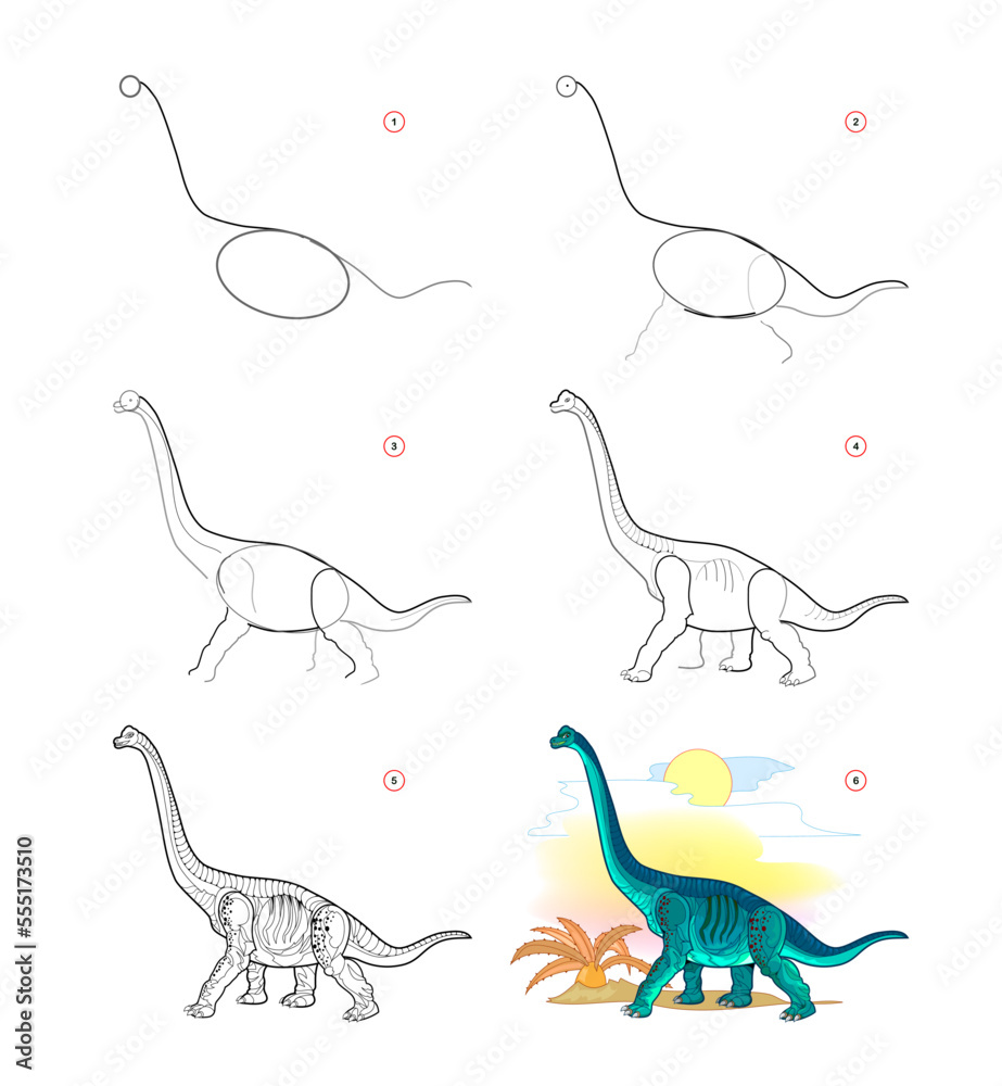 How to draw brontosaurus. Educational page for children. Creation step ...