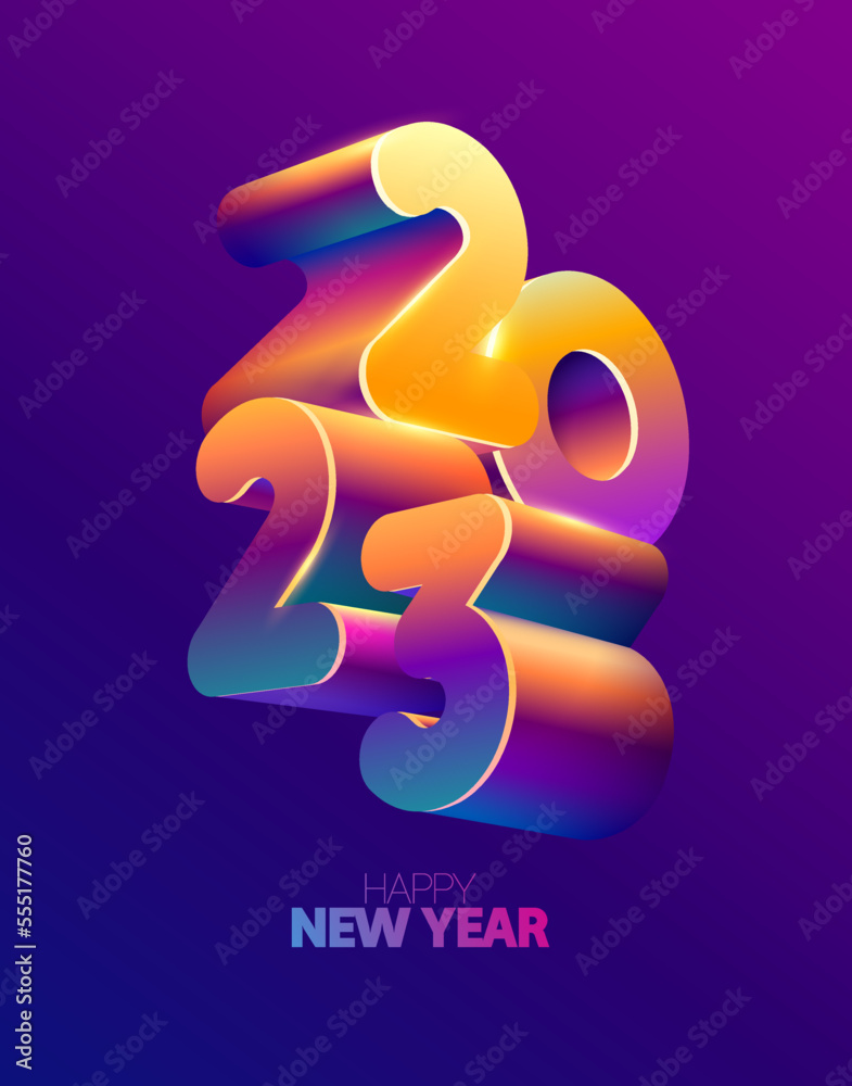 New year 2023. 3D colorful numbering design. Bright greeting card ...