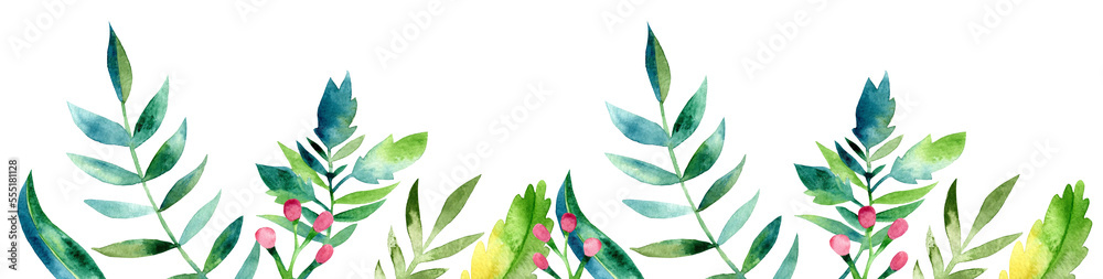 Watercolor greenery border frame 600 dpi PNG with transparent ...