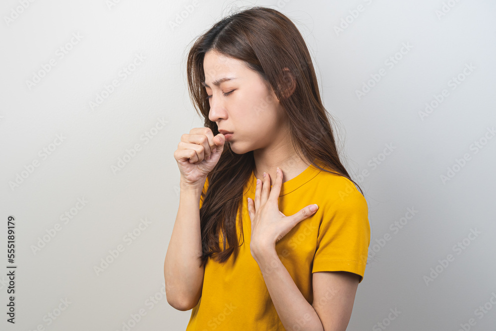 Female unhealthy Sickness, asian young woman, girl unwell and coughing ...