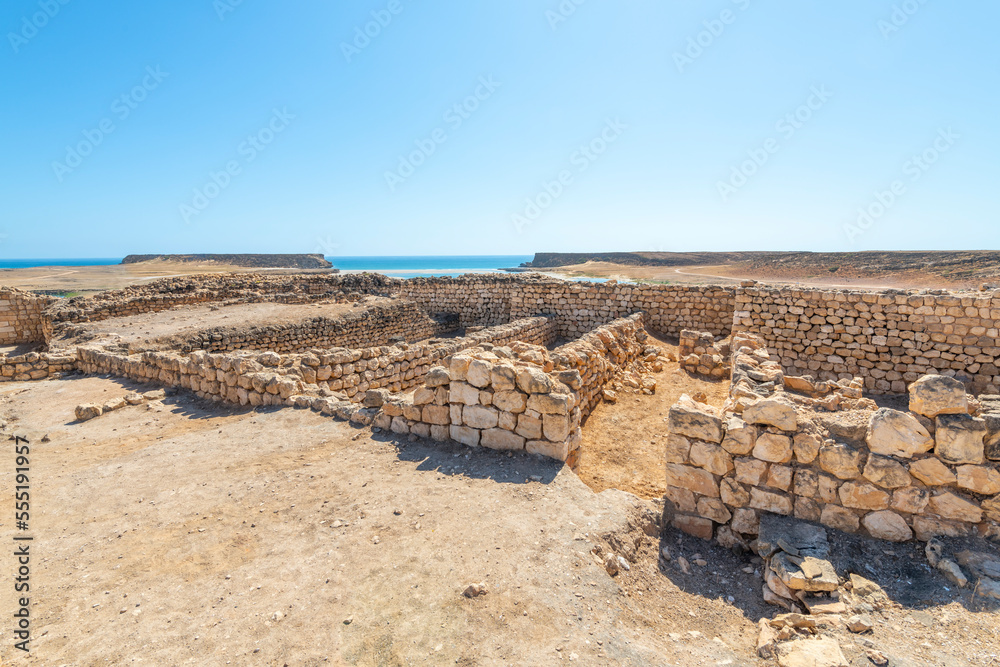The ruins of the ancient 3rd Century BC fortified port city of Sumhuram ...