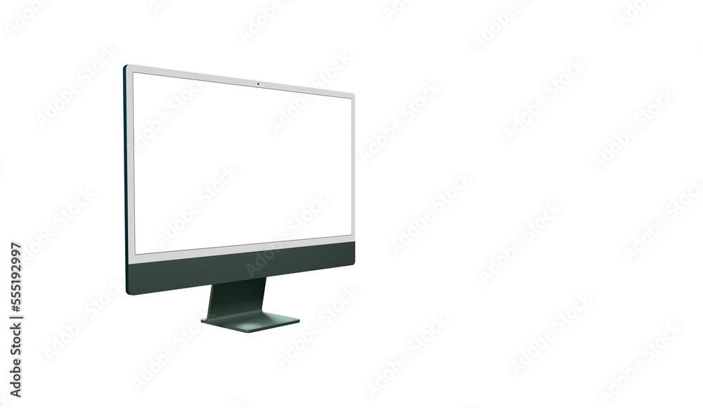 Computer display with white blank screen. Front view. Isolated on white ...