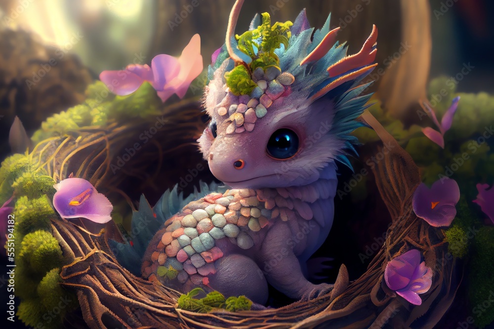 A Baby Dragon fantasy art. Generative AI Stock Illustration | Adobe Stock