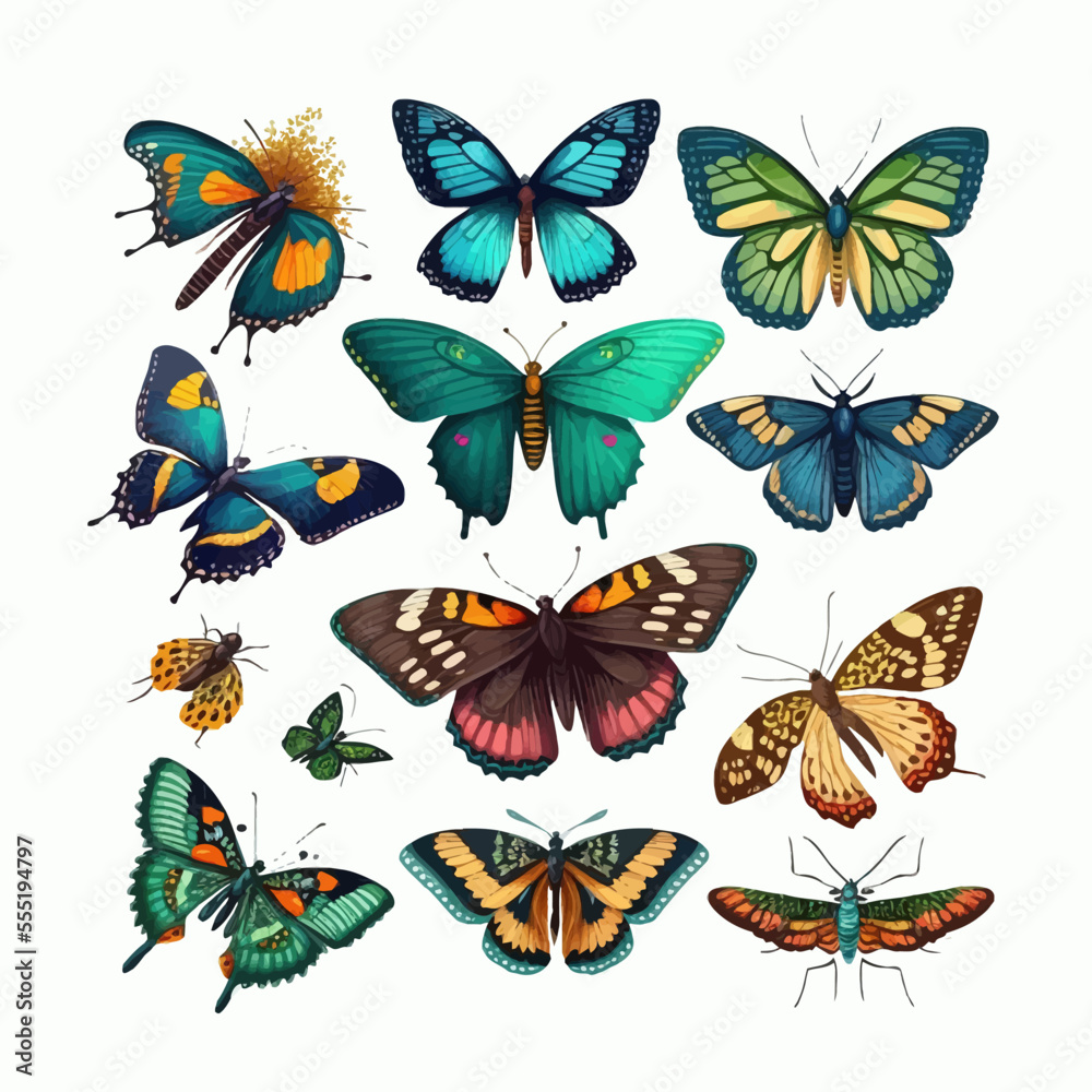 Cartoon butterflies. Isolated on background. Cartoon flat vector ...