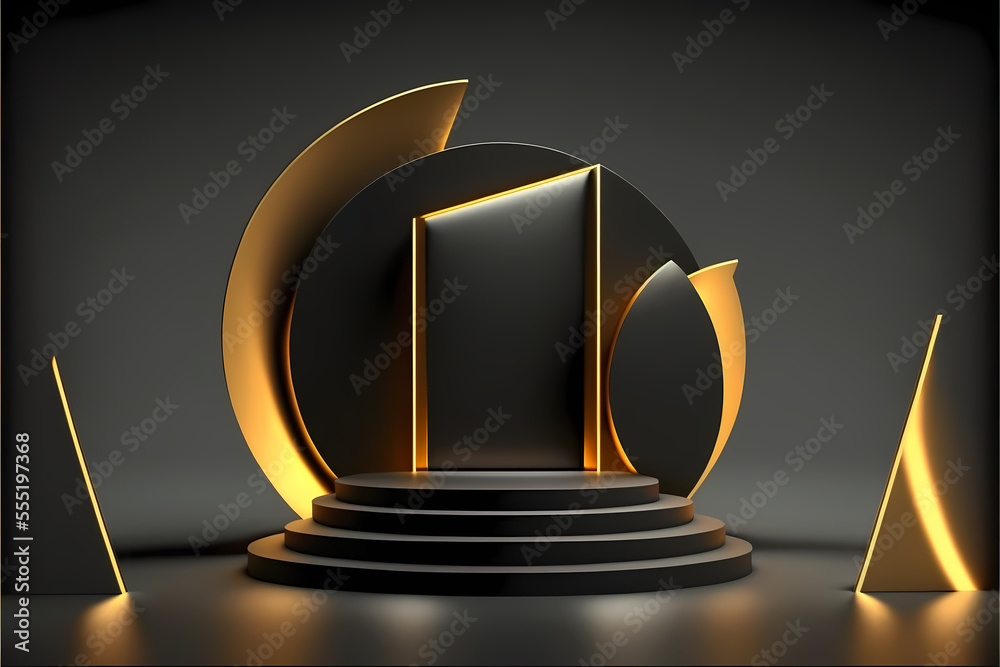 Stage podium scene for Award celebration on black background with ...
