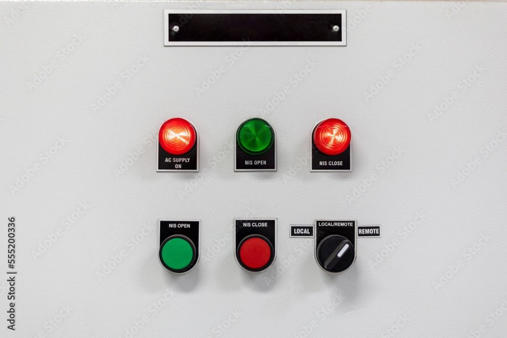 Electrical panel and Light button switch in control Room Stock Photo ...