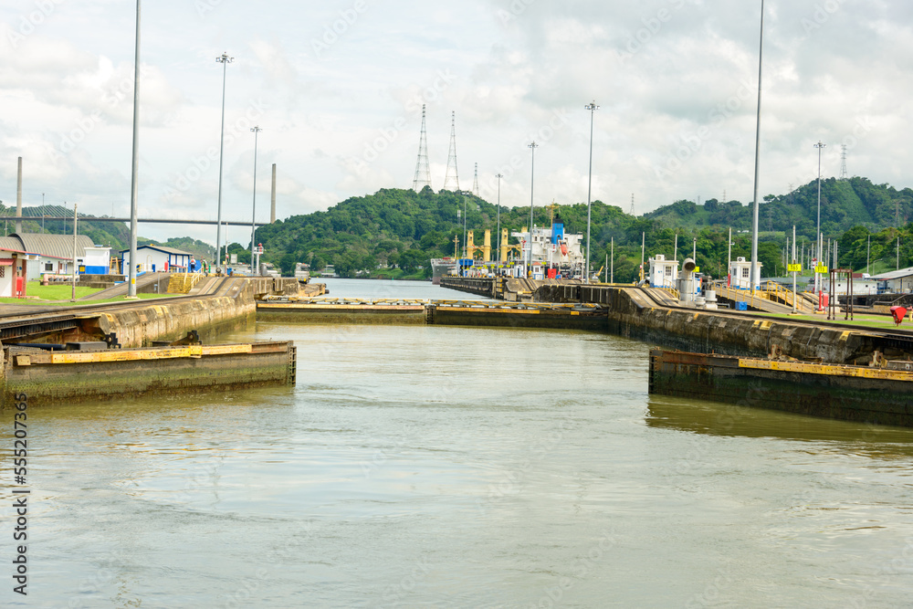 Massive gates opened at the Pedro Miguel locks on the Panama canal ...