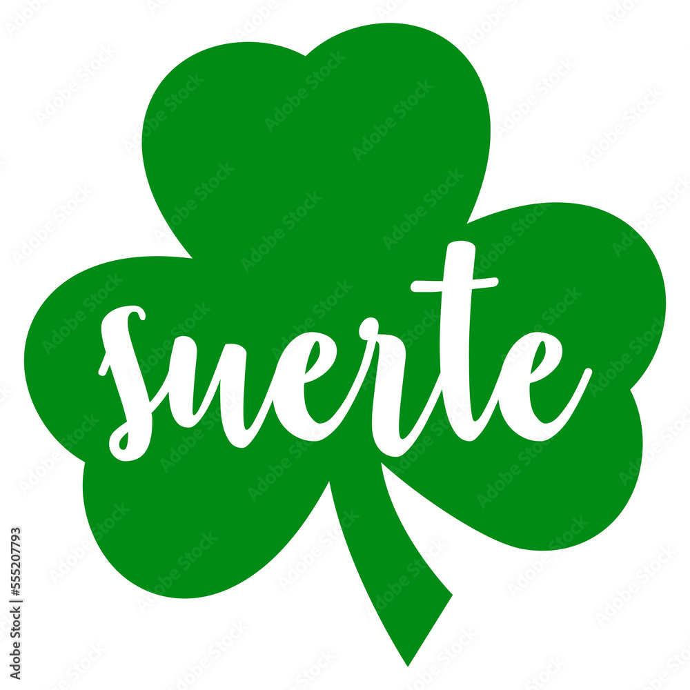 Día de San Patricio. Silueta aislada de trébol de 3 hojas con texto ...