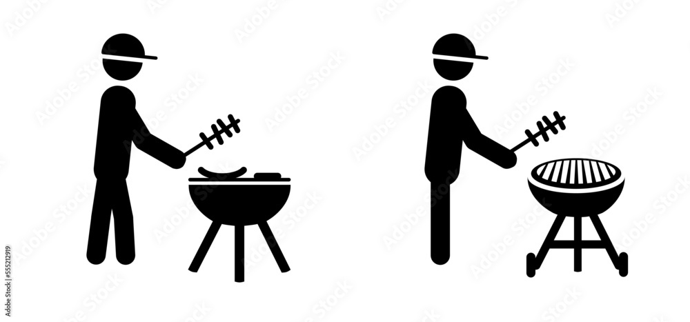 Cartoon stickman, stick figure man with bbq, sausage, bratwurst and ...