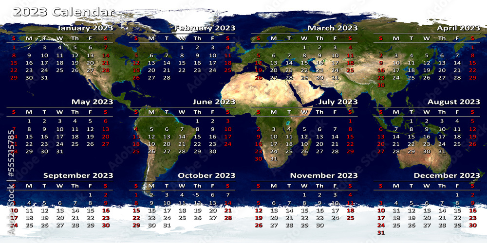world map 2023 annual calendar day version Stock Illustration | Adobe Stock