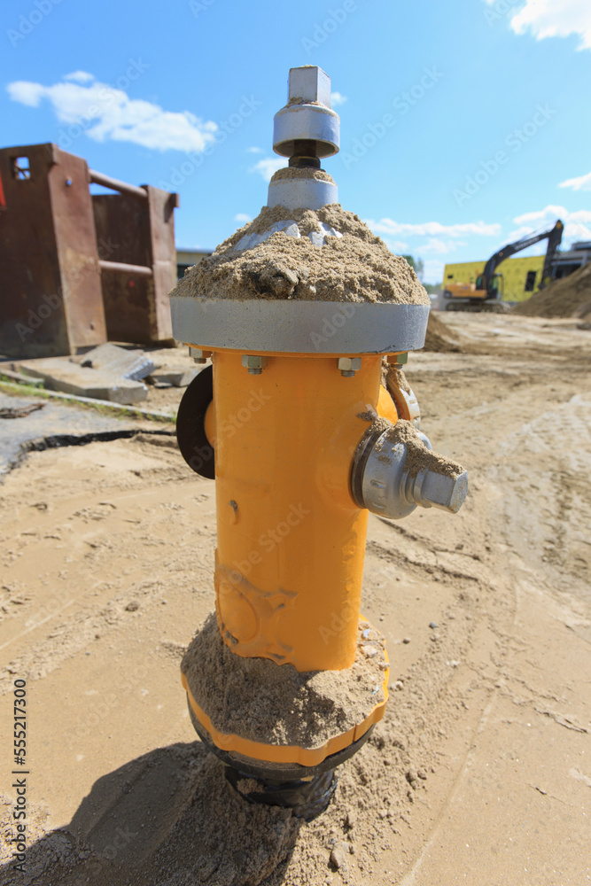 Water hydrant installation with trench shield in background Stock Photo ...