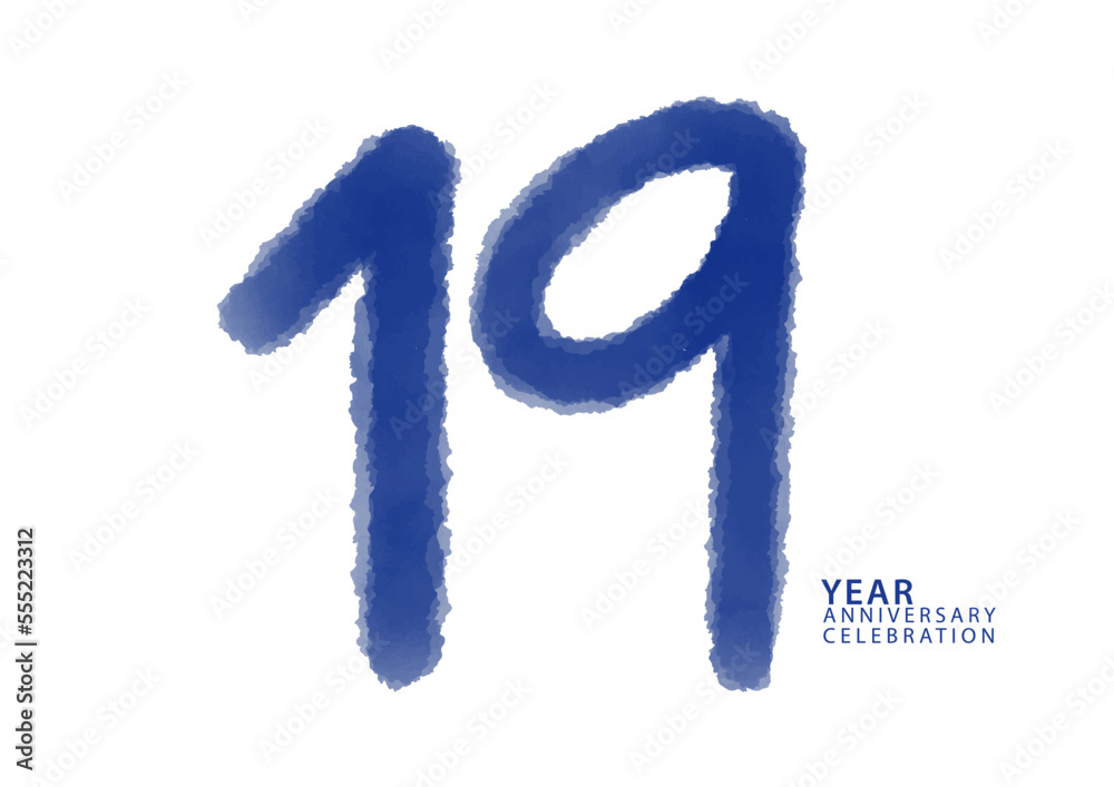 19 year anniversary celebration blue color logotype vector, 19 number ...