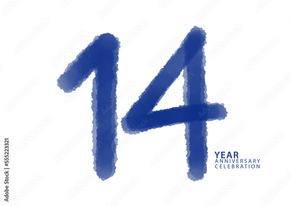 14 year anniversary celebration blue color logotype vector, 14 number ...