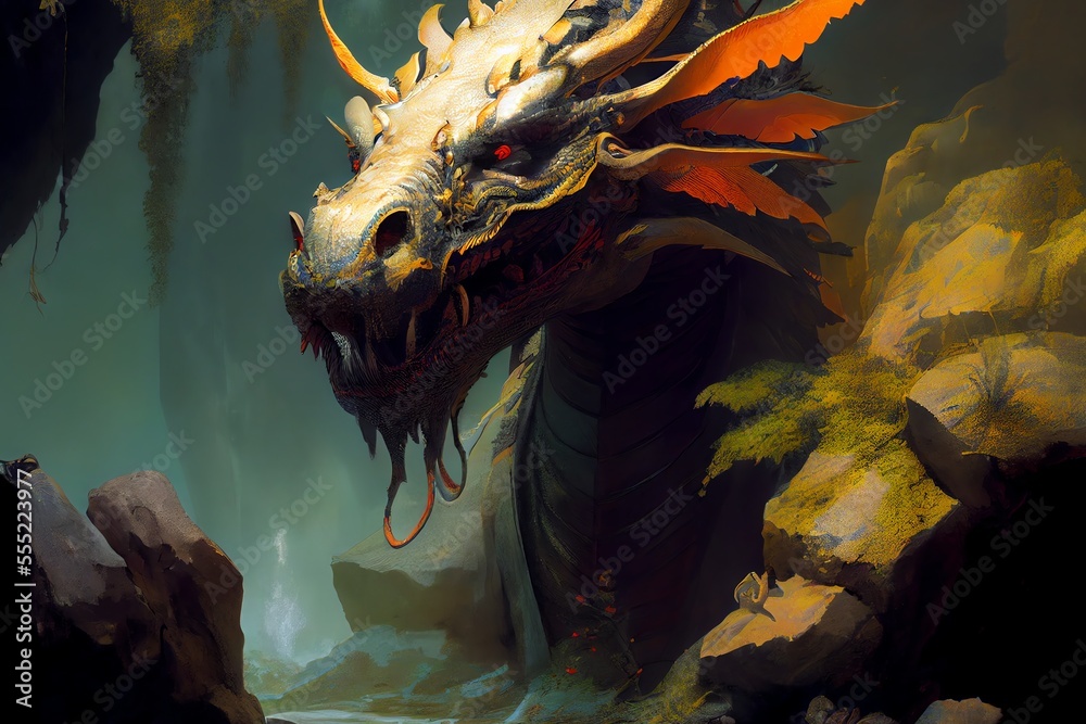 Dragon fantasy concept art mythological creature. Generative AI Stock ...