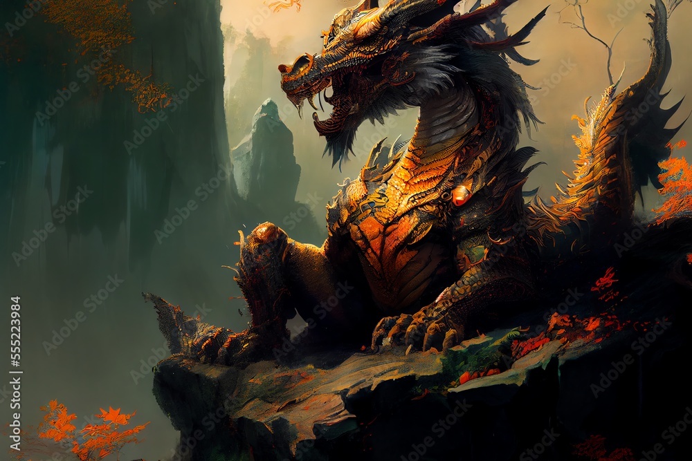 Dragon fantasy concept art mythological creature. Generative AI Stock ...