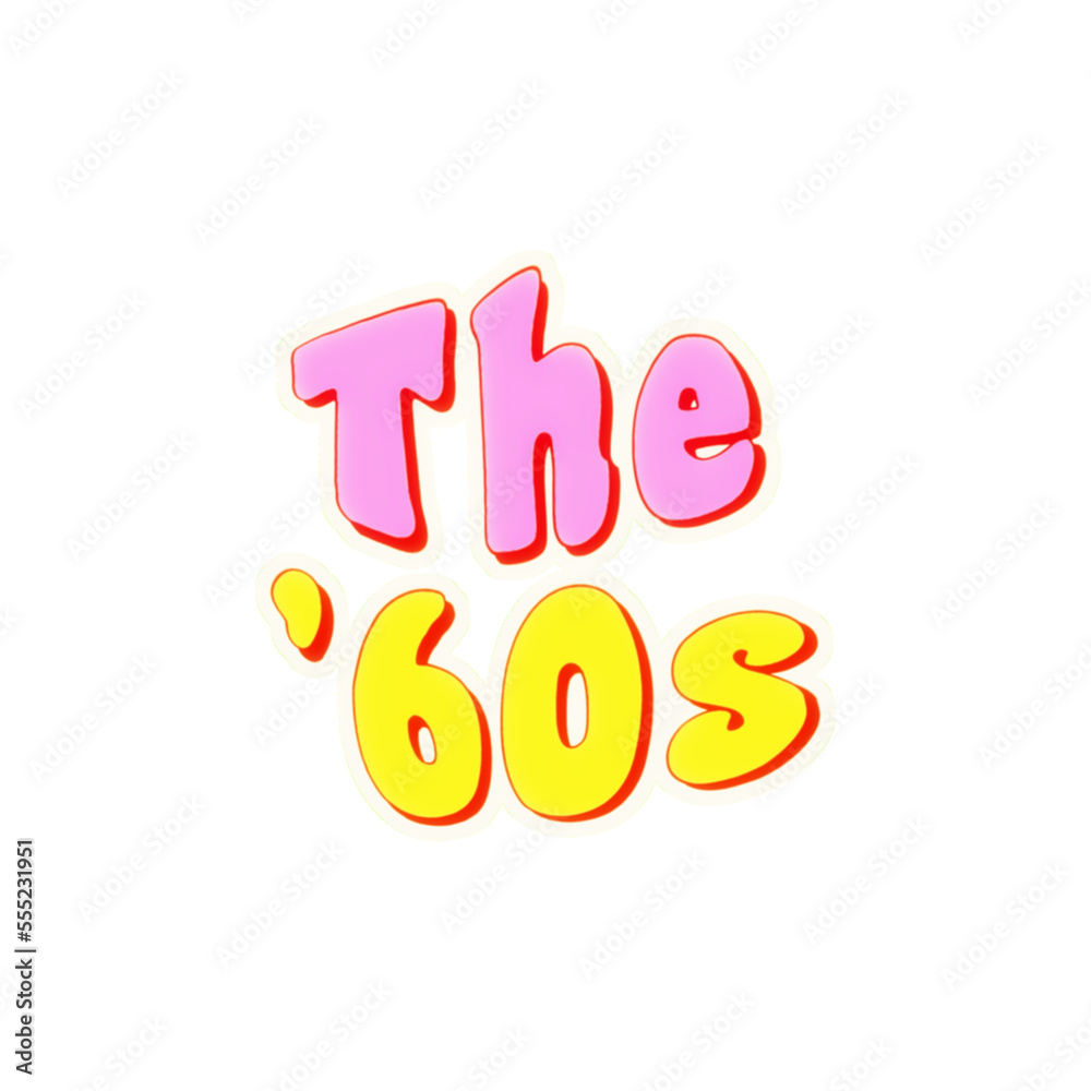 The isolated words The '60s, curvy bubblegum characters, 1960s or 1970s ...