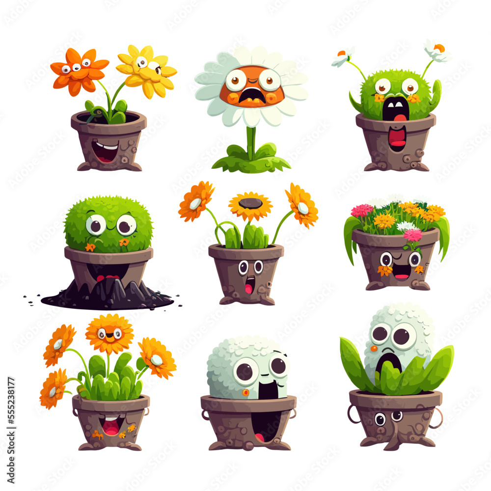 Cartoon flower mascot. Isolated on background. Cartoon flat vector ...