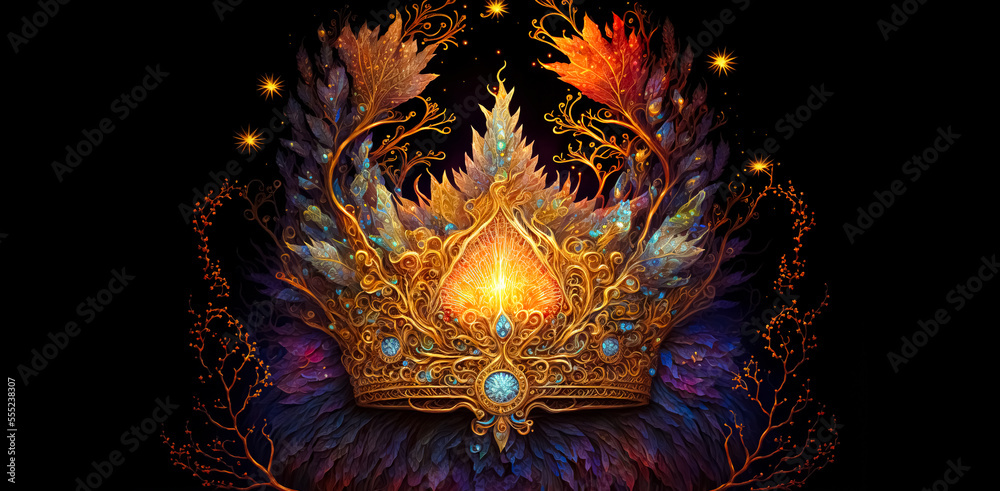Fantasy world. Elven mystical golden crown adorned with gems, flowers ...