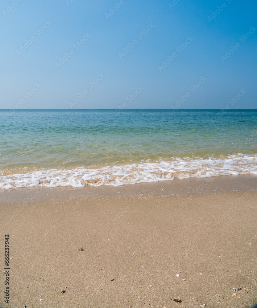 Landscape summer front view tropical sea beach blue white sand sky ...