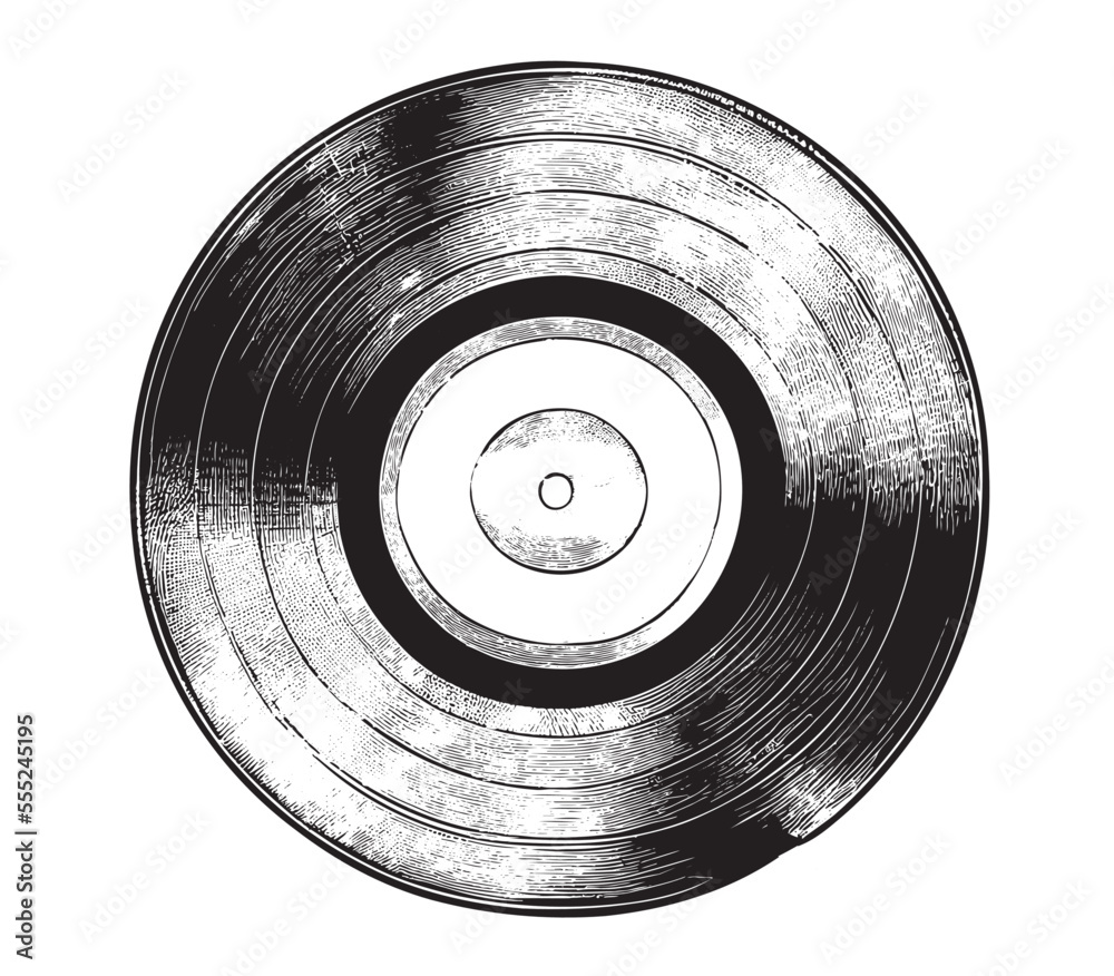 Old vinyl record retro hand drawn sketch Vector illustration. Stock ...