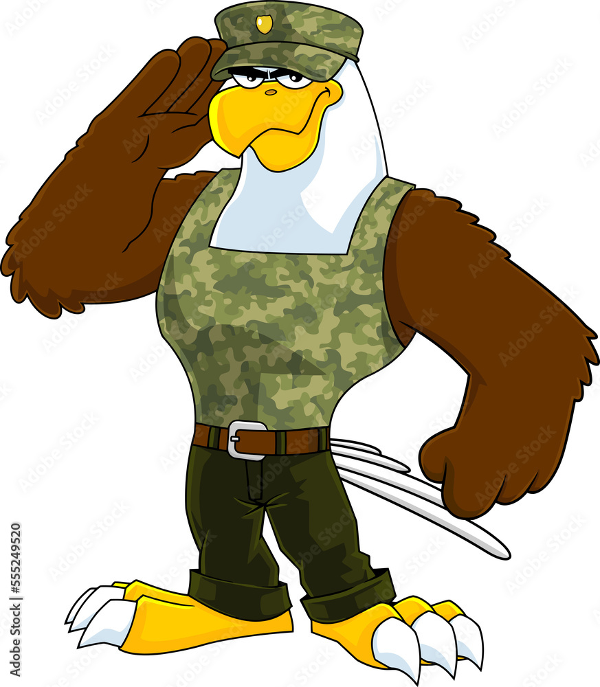 Eagle Soldier Cartoon Character Salute. Hand Drawn Illustration ...