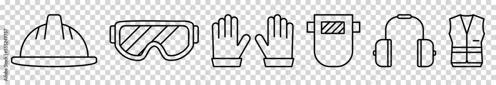 Collection of safety work line icons. Vector illustration isolated on ...