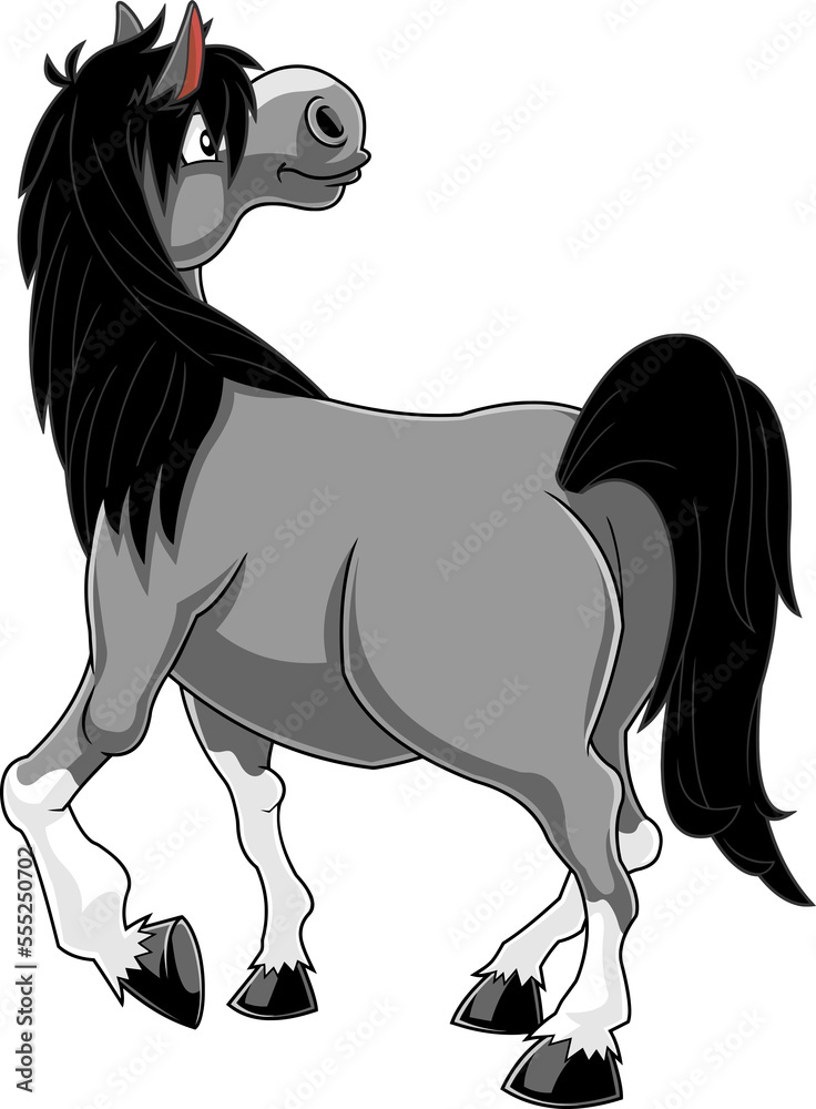 Gray Horse Cartoon Mascot Character Walking. Hand Drawn Illustration ...