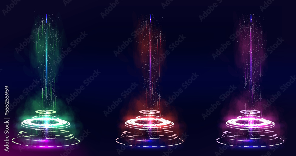 Circle portals, teleport, hologram gadget. Blank display, stage or ...