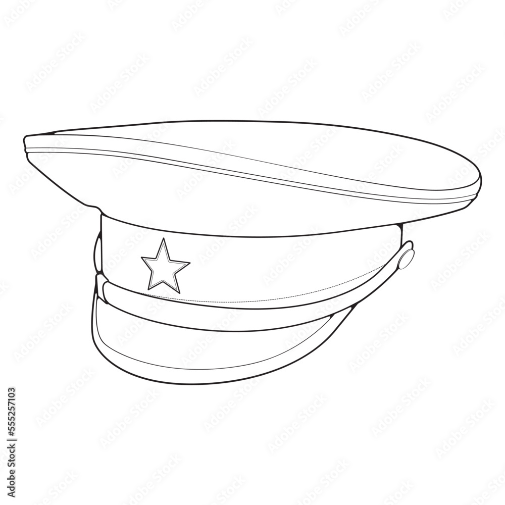 Outline military cap vector illustration isolated on white background ...
