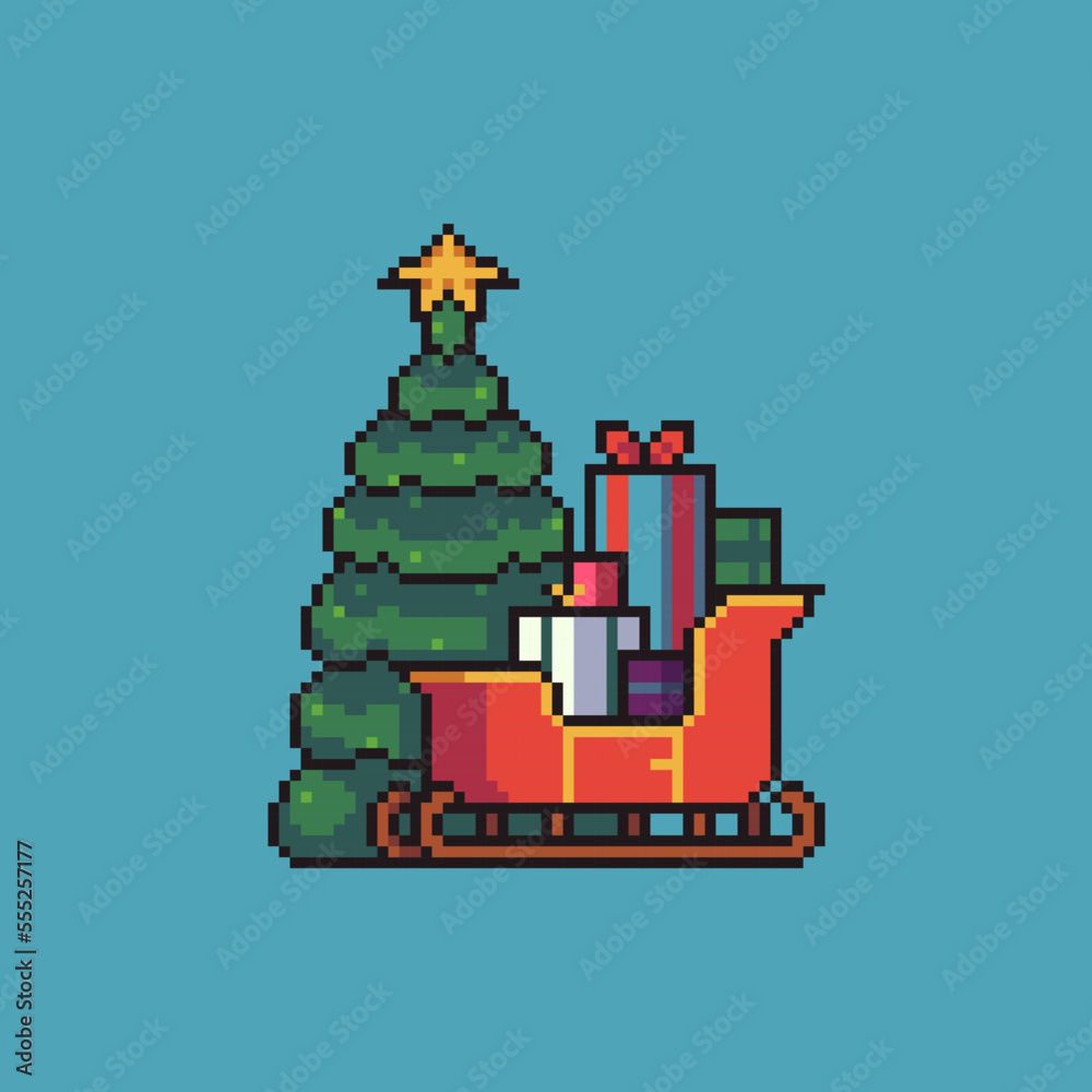 Concept composition of Christmas tree and Santa sleigh with gifts ...