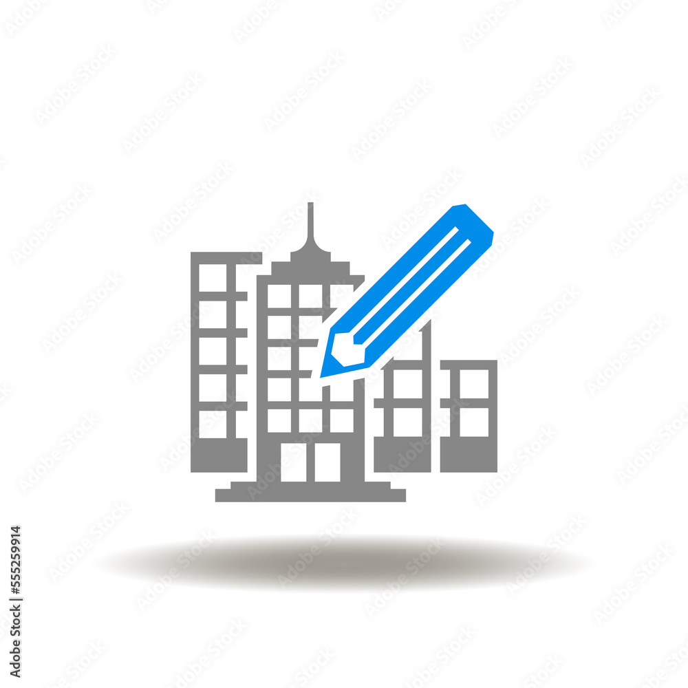 Vector illustration of skyscraper and pencil. Icon of BIM Building ...