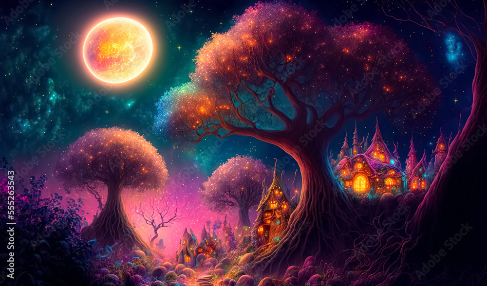 Enchanting magical fantasy fairytale magnificent village of elves in a ...