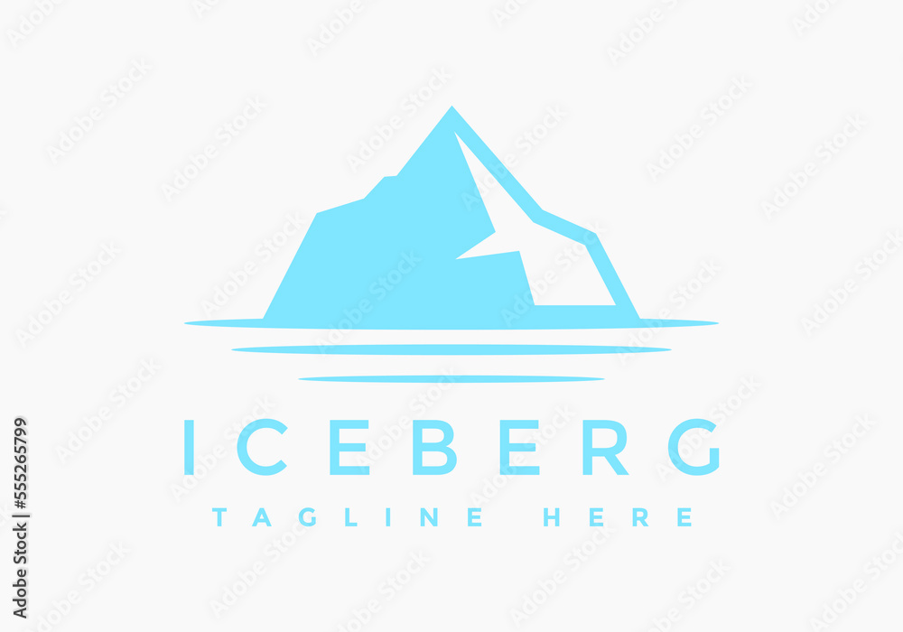 Floating Ice Mountain or Iceberg logo design with simple line art style ...