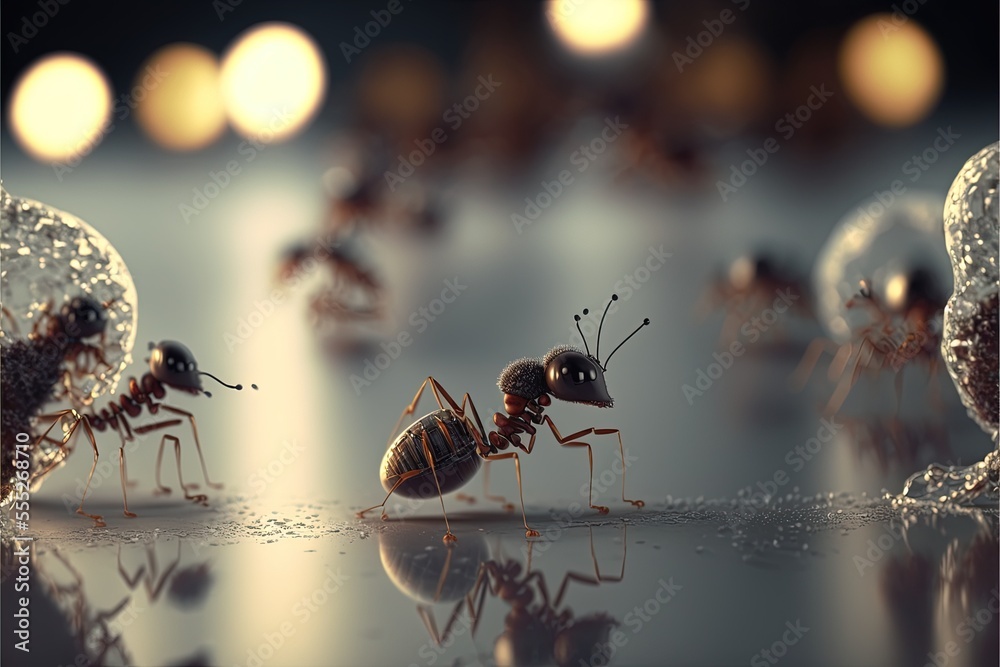 Generative ai illustration of a reflective ant on a mirror table ...