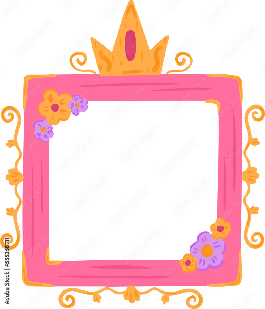 Cute pink princess frame with crown in simple cartoon style Stock ...
