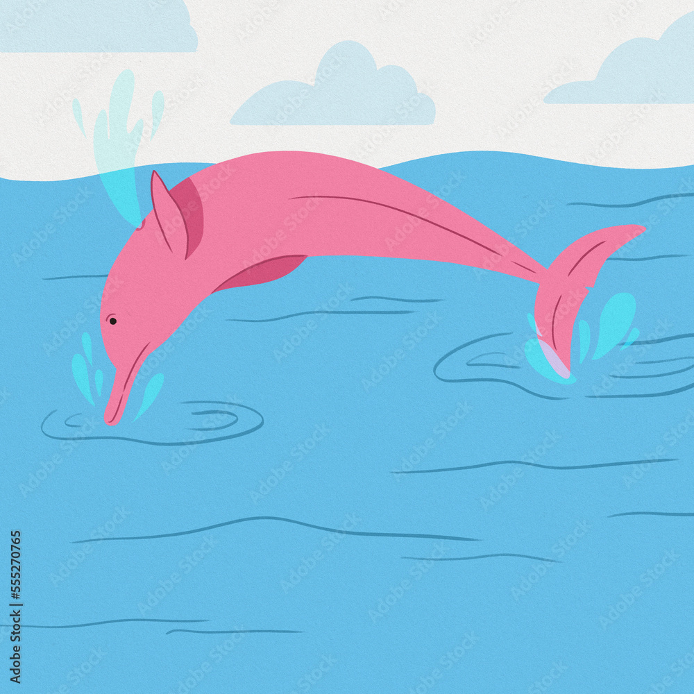 "boto cor de rosa" pink dolphin blue water white sky Stock Illustration ...